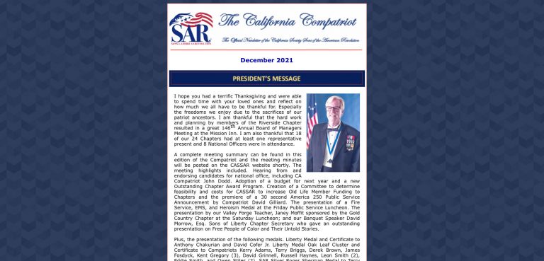 December 2021 California Compatriot – California SAR