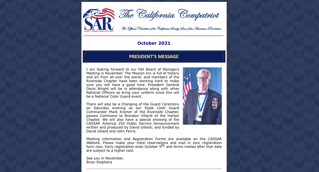 October 2021 California Compatriot – California SAR